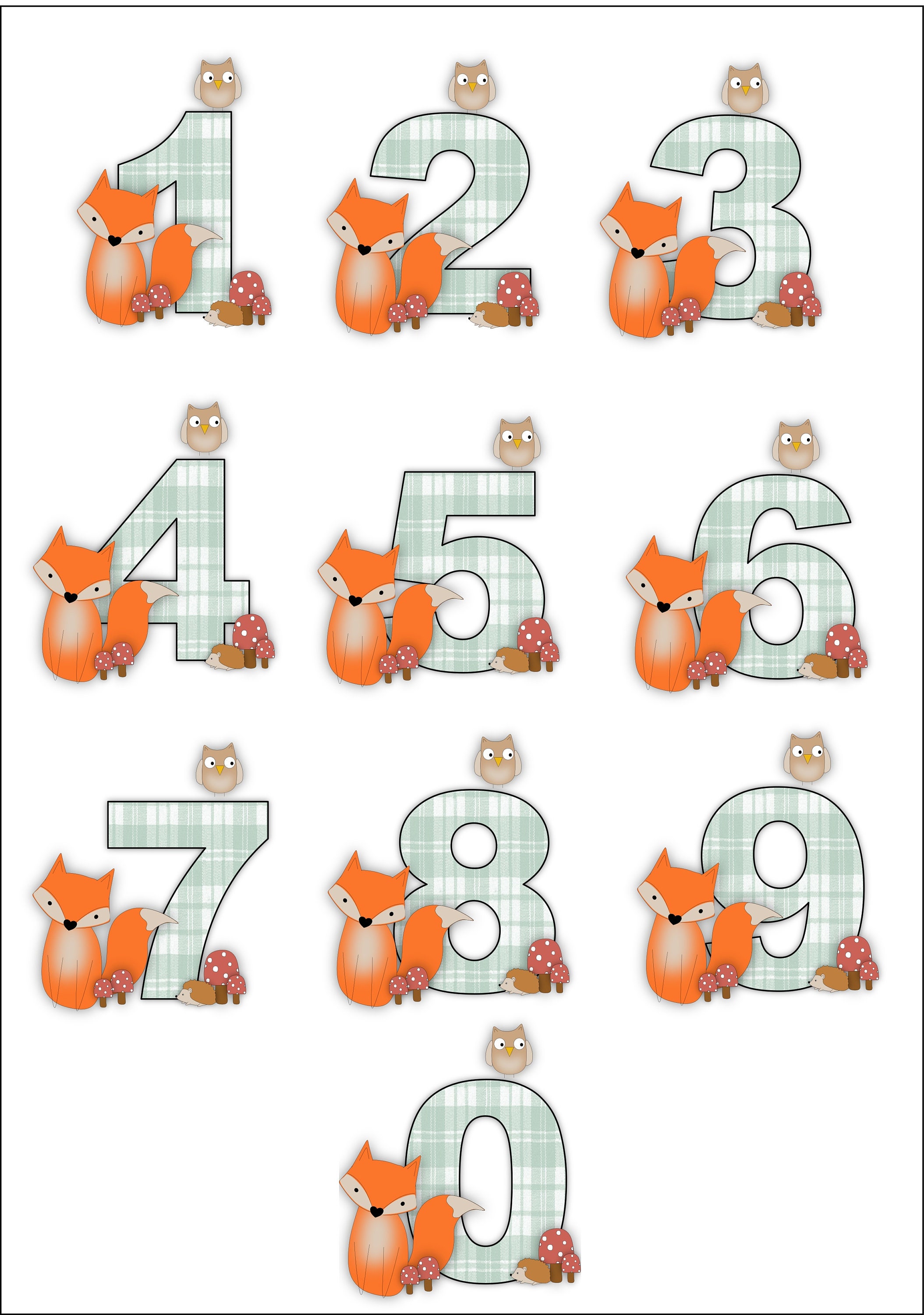 Woodland Animal Number Clipart, Downloadable Clipart, Sublimation ...