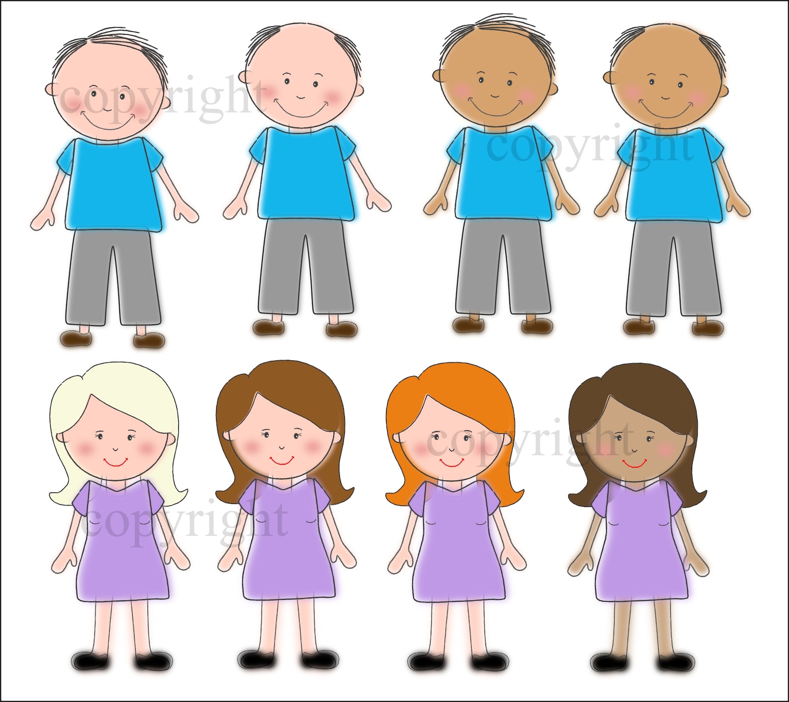 Family Clipart, Cute Family Cartoon, Digital Download for Commercial ...