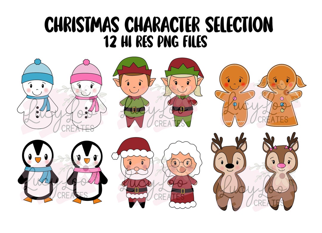 Christmas Character Clipart, Santa, Elf, Gingerbread, Snowman, Penguin ...