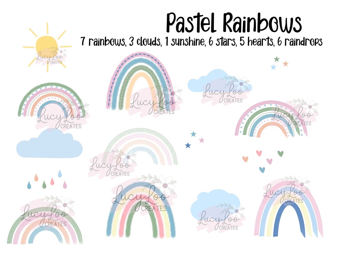 Rainbow Clipart, Pastel Rainbows, Boho, Quirk. Digital Download, Png ...