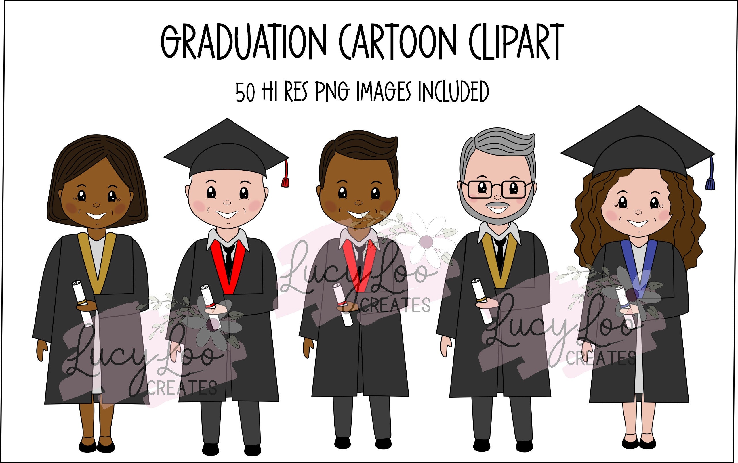 Graduation Cartoon Clipart, Instant Download, Png, Sublimation Printing ...