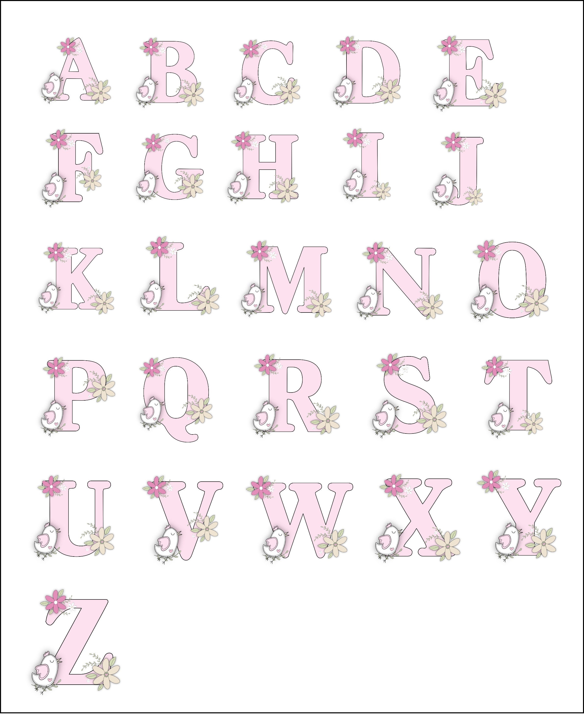 Floral Alphabet Clipart, Pink Letters Clipart, Initials, Digital ...