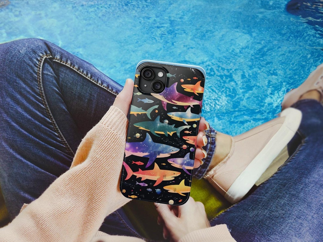 Whimsical Cosmic Sharks Phone Case, Playful Space Adventure Shark Phone ...