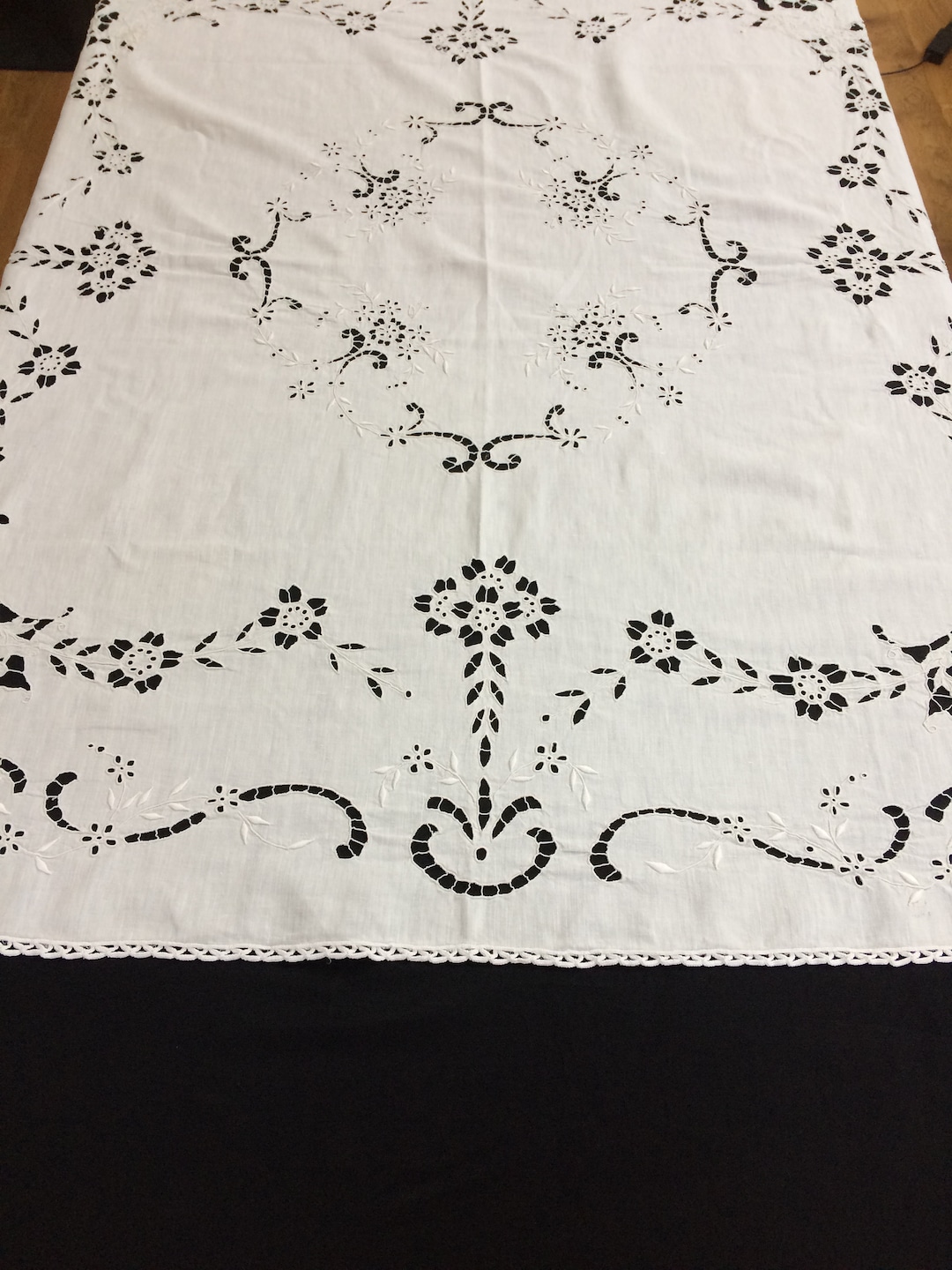 Antique French Embroidered Linen Tablecloth. - Etsy