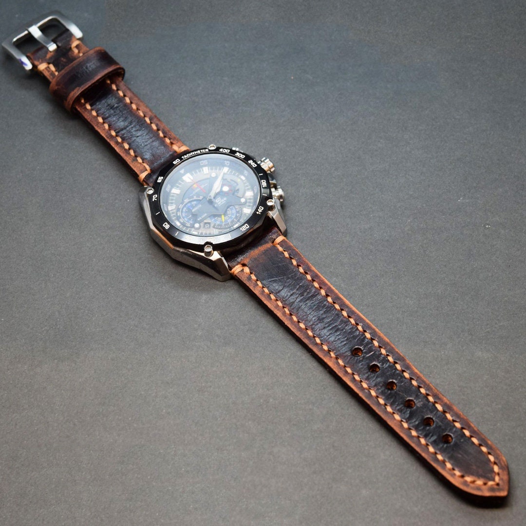 Vintage Distressed Full Grain Leather Watch Strap 18-26 Mm Handcrafted ...