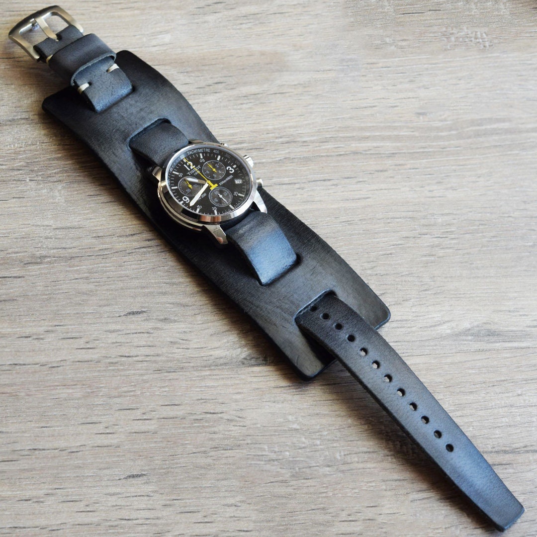 Leather Bund Pad Watch Strap 18 - 26 Mm Veg Tanned Military Hand Made ...