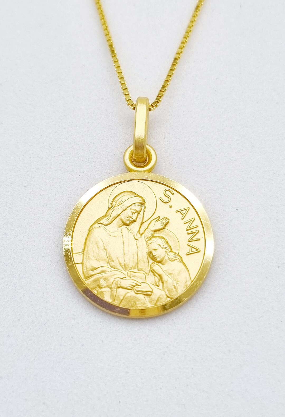 St Anne Medal, Virgin Mary's Mother Pendant, Sterling Silver, 18k Gold ...