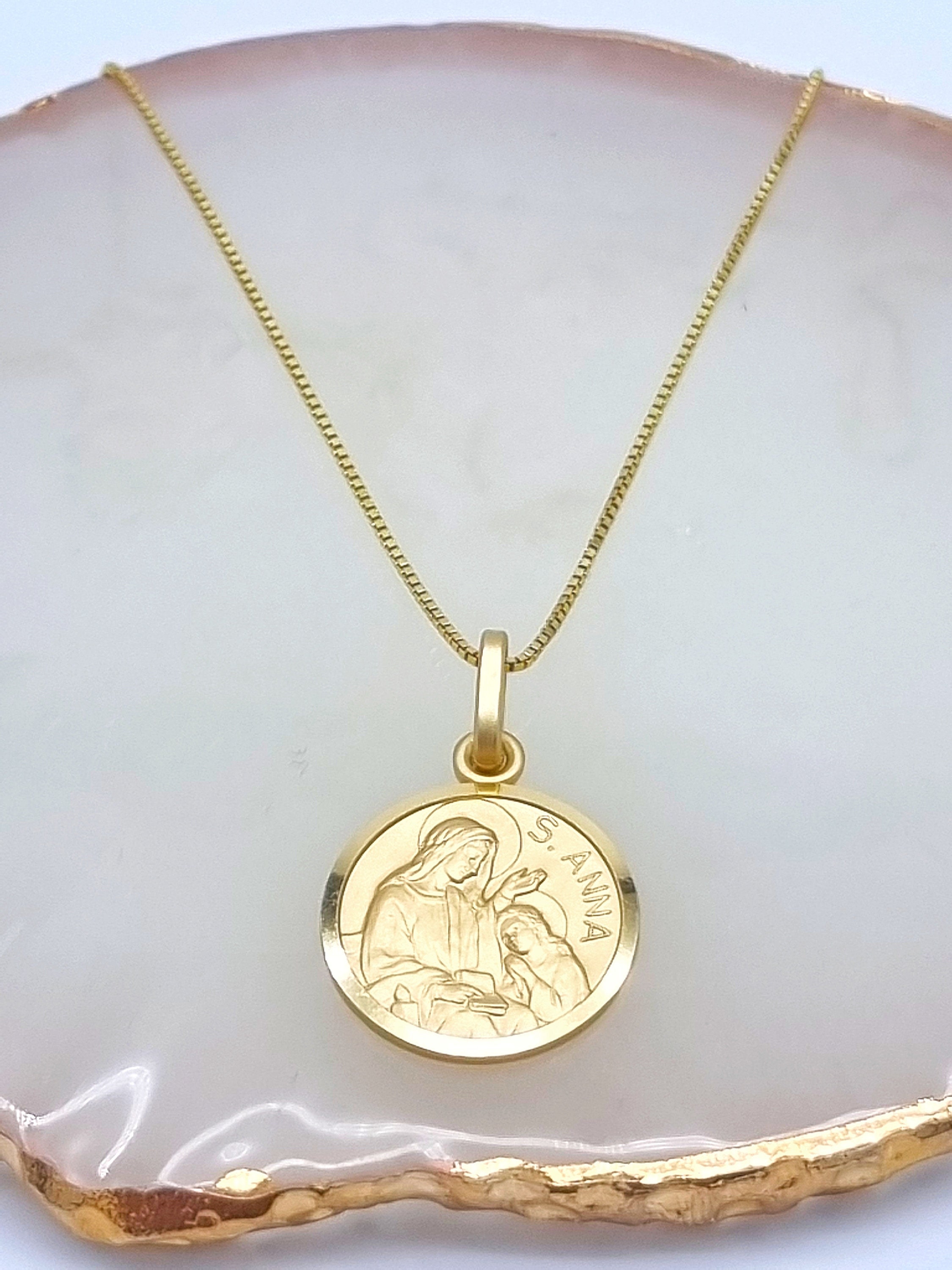St Anne Medal, Virgin Mary's Mother Pendant, Sterling Silver, 18k Gold ...