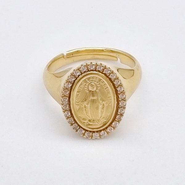 18k Gold Virgin Mary Ring - Etsy
