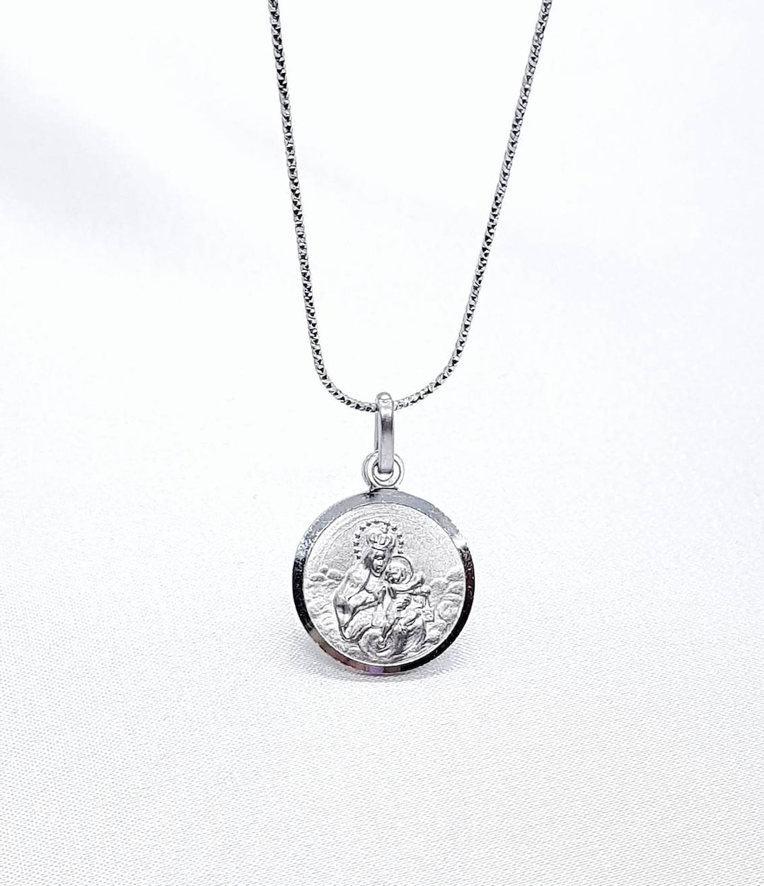 Sterling Silver Scapular Medal Necklace, Our Lady of Mount Carmel ...