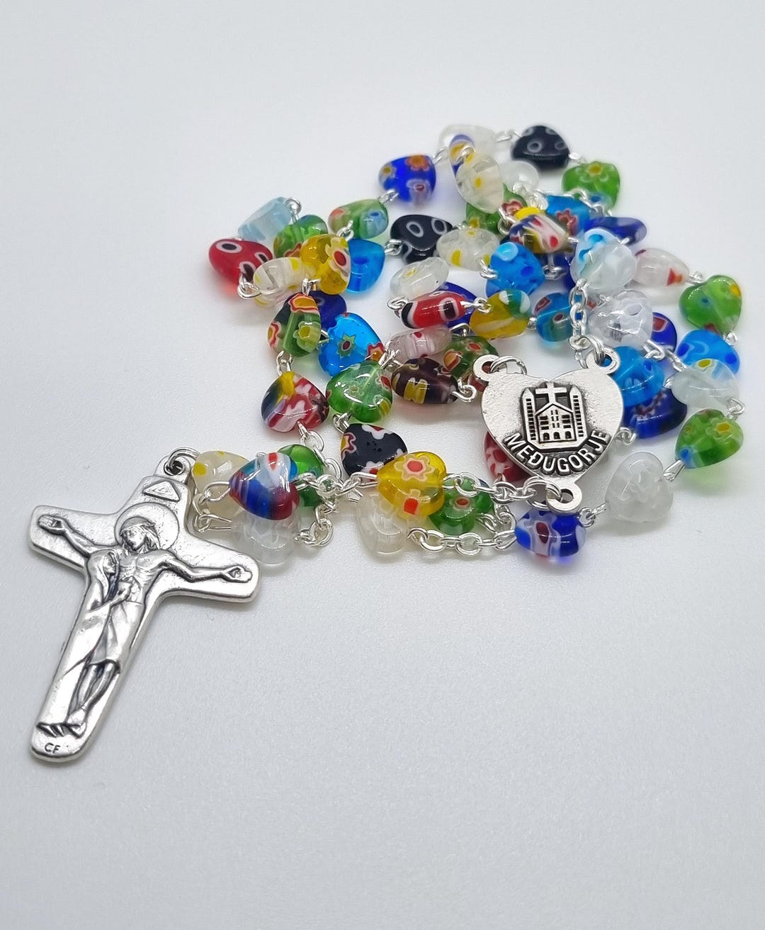 Handmade Colorful Murano Glass Heart Bead Rosary Catholic Prayer Beads ...