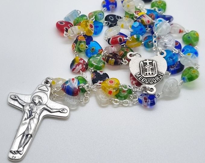 Rosary Our Lady of Mount Carmel, 6x8mm Cut Glass, Flower Spacers, Daisy ...