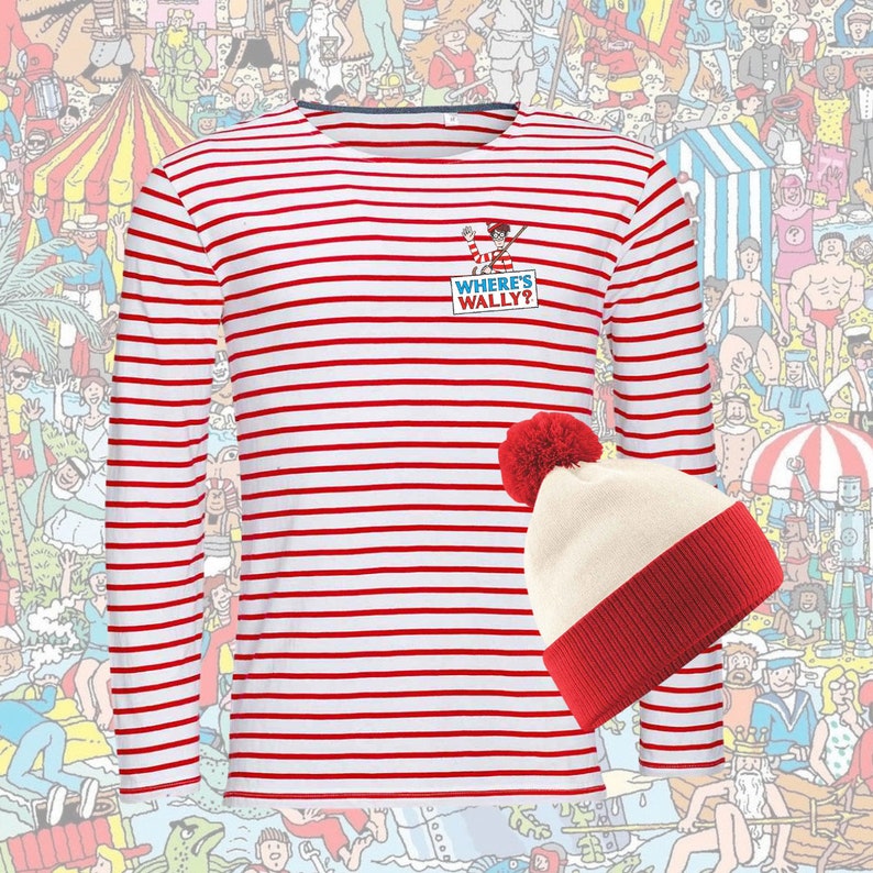 Wheres Wally Fancy Dress Where's Wally Inspired T Op& Hat Costume Funny ...