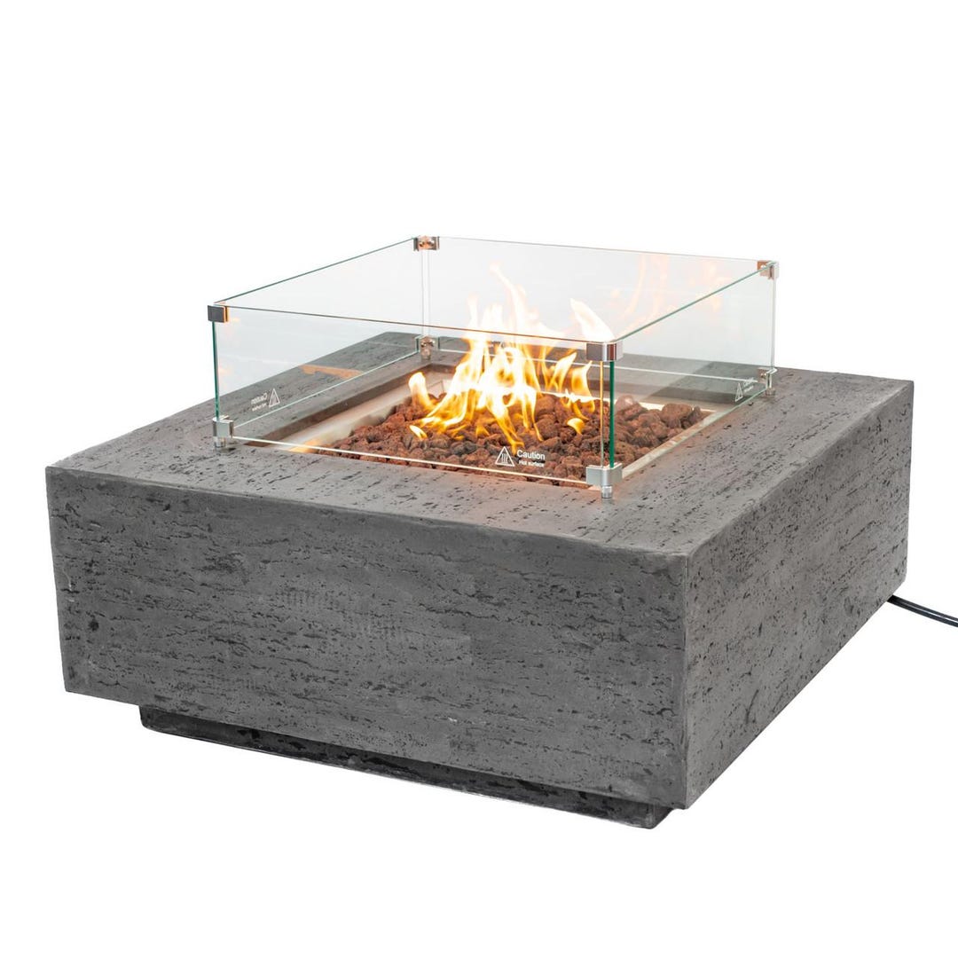 Albany Square Fire Pit Table W/ Wind Guard & Lid Cover Included ...