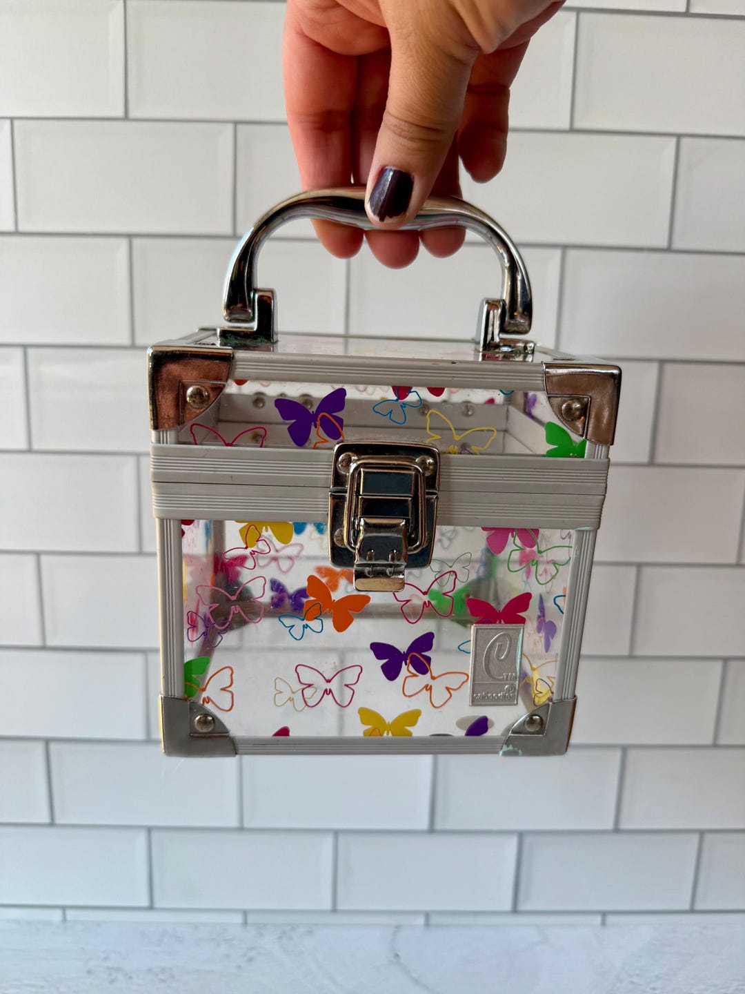 Vintage Y2K Caboodles Makeup Box Clear Acrylic Pink Yellow Butterflies ...