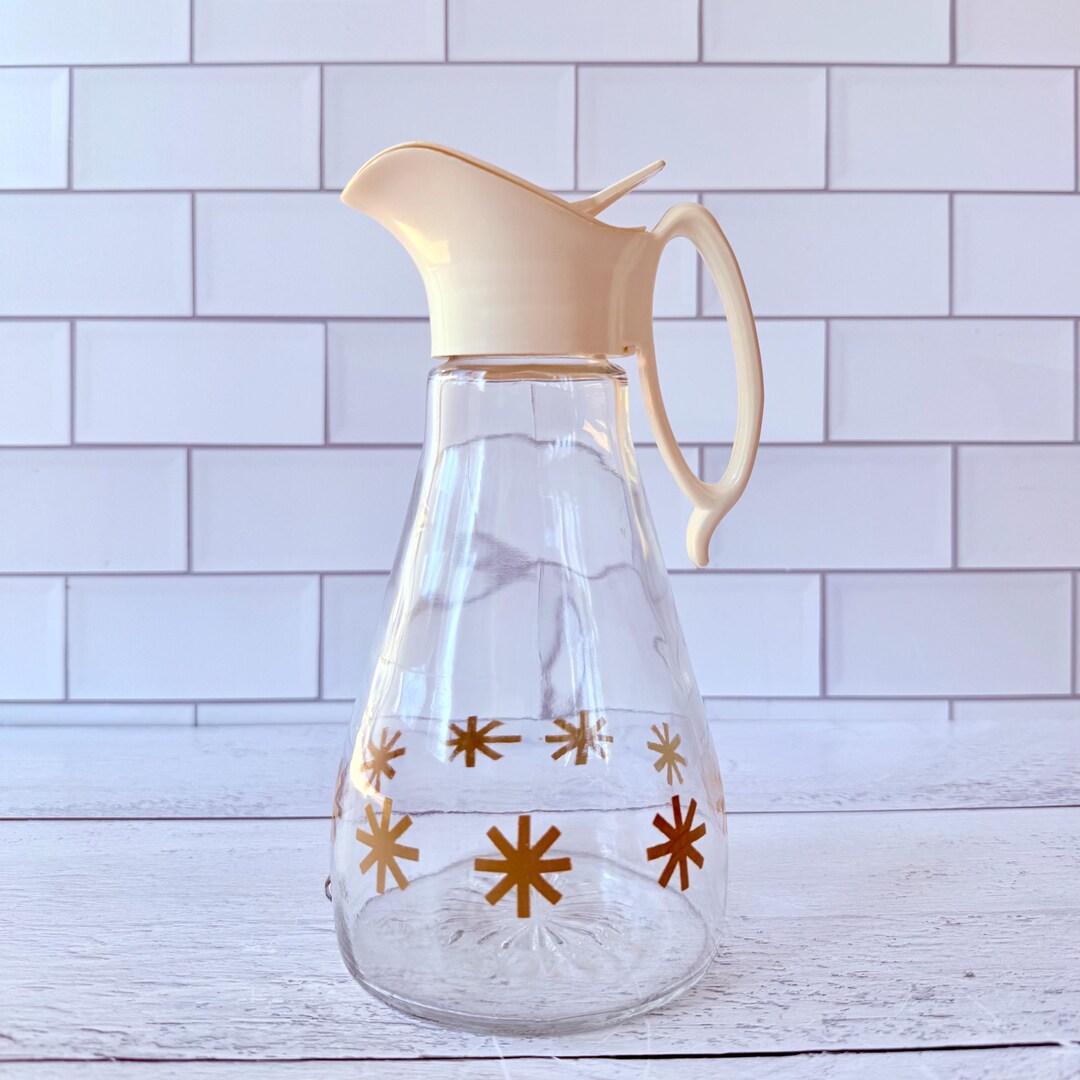 Vintage MCM Log Cabin Glass Syrup Dispenser Atomic Gold | Starburst - Etsy