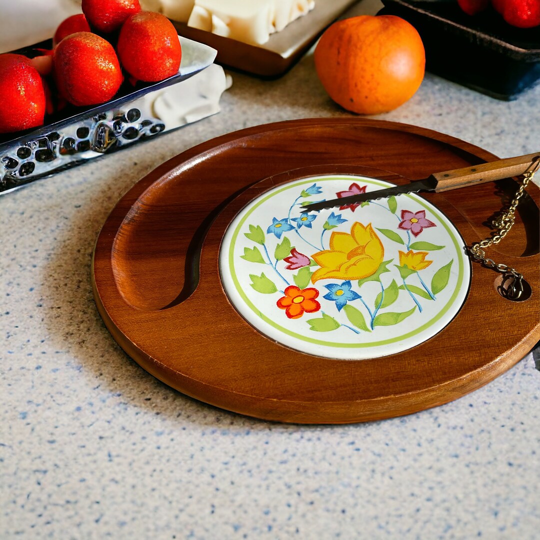Mid-century Cheese and Crackers Board Serving Platter Charcuterie Retro ...