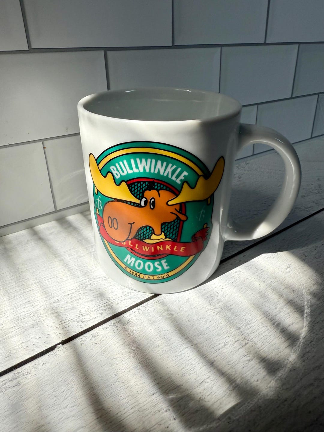 Vintage Rocky and Bullwinkle Moose Ceramic Coffee Mug Cup White Vintage ...