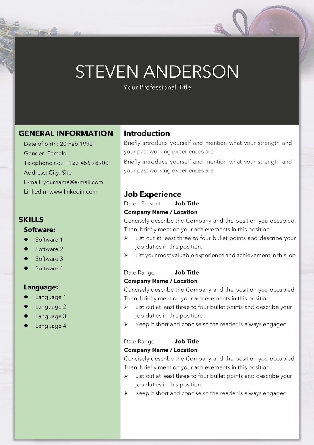 CV Template Modern Resume Template for Word & 3 Pages - Etsy Denmark