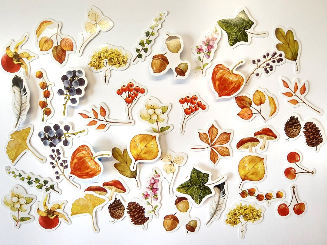 46x Stickers Autumn Day Forest Sticker Set Mushrooms Trees Berries Bush ...