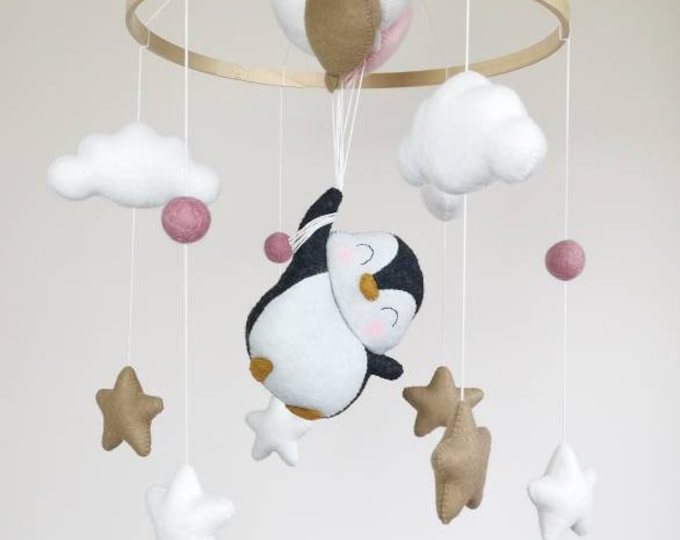 Penguin Baby Mobile, Baby Girl Gift, Newborn Gift, Baby Shower Gift ...