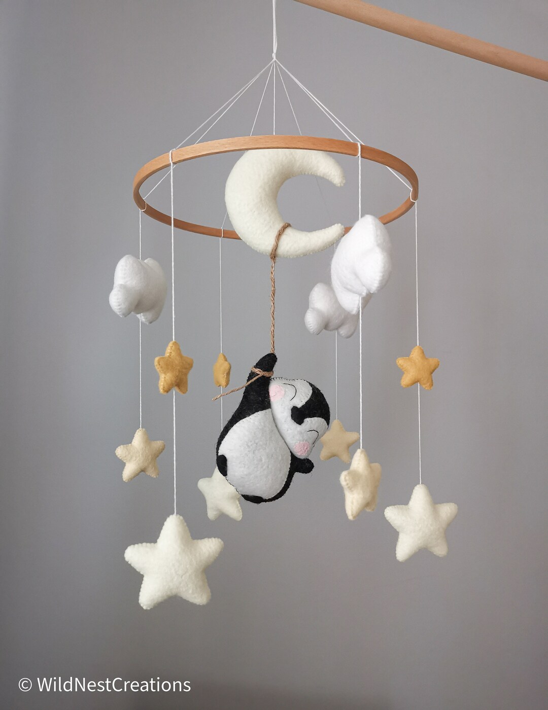 Penguin Baby Mobile Eco-friendly Penguin With Moon and Stars in Neutral ...