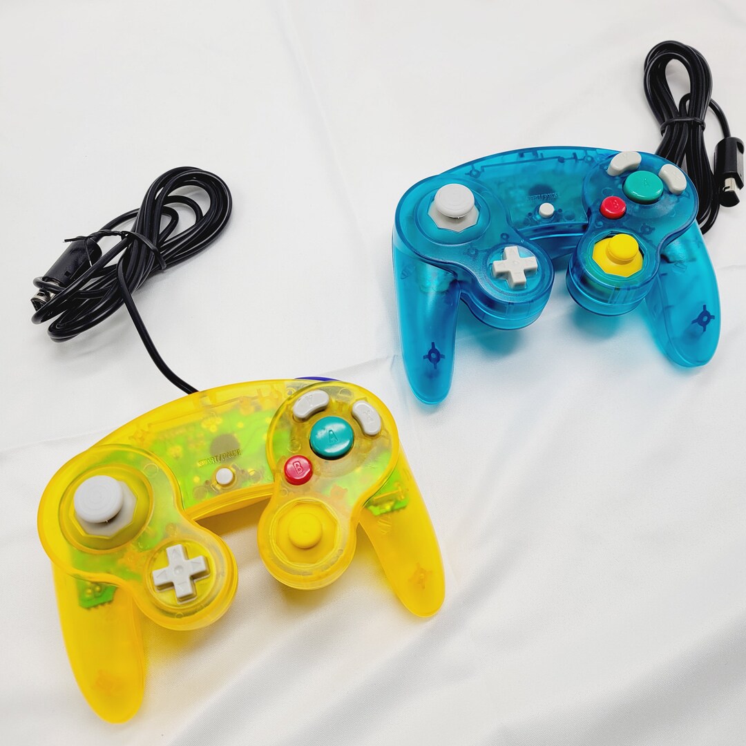 2 Pack, 2 Gamecube Controllers, NGC Transparent Teal Blue and Yellow ...