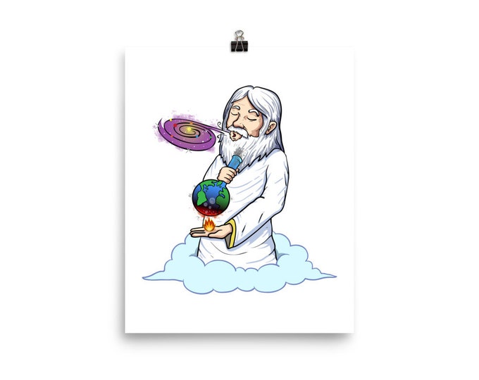 God Smoking the Earth Bong to Create a Galaxy Poster - Etsy