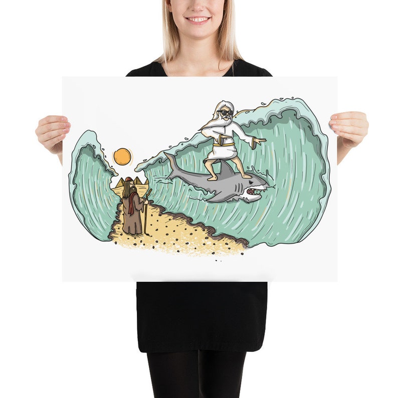 God Surfing the Red Sea on a Shark Poster - Etsy