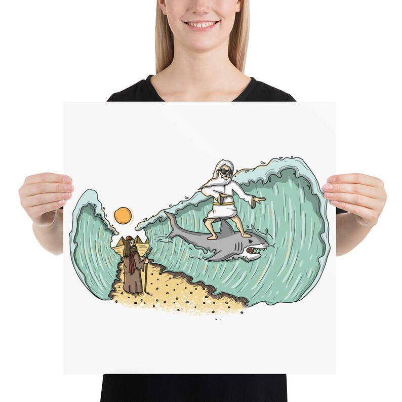 God Surfing the Red Sea on a Shark Poster - Etsy