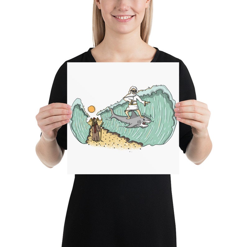God Surfing the Red Sea on a Shark Poster - Etsy