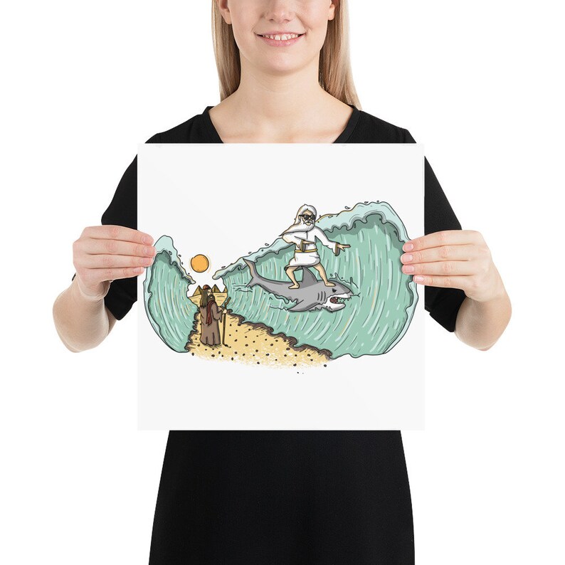 God Surfing the Red Sea on a Shark Poster - Etsy