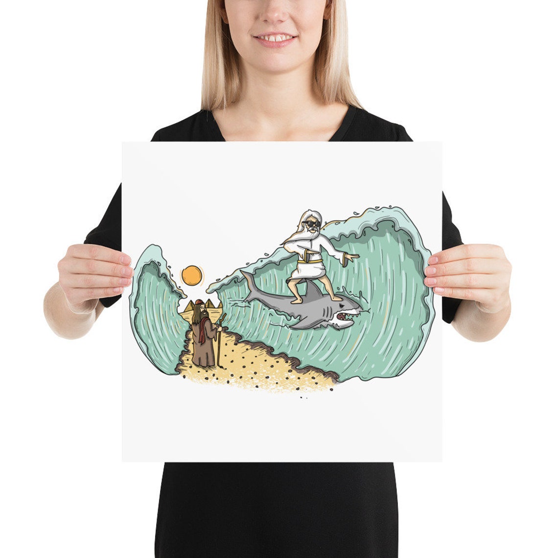 God Surfing the Red Sea on a Shark Poster - Etsy