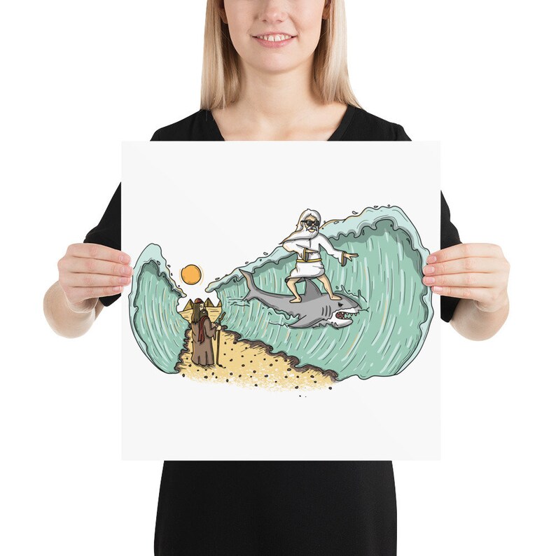 God Surfing the Red Sea on a Shark Poster - Etsy