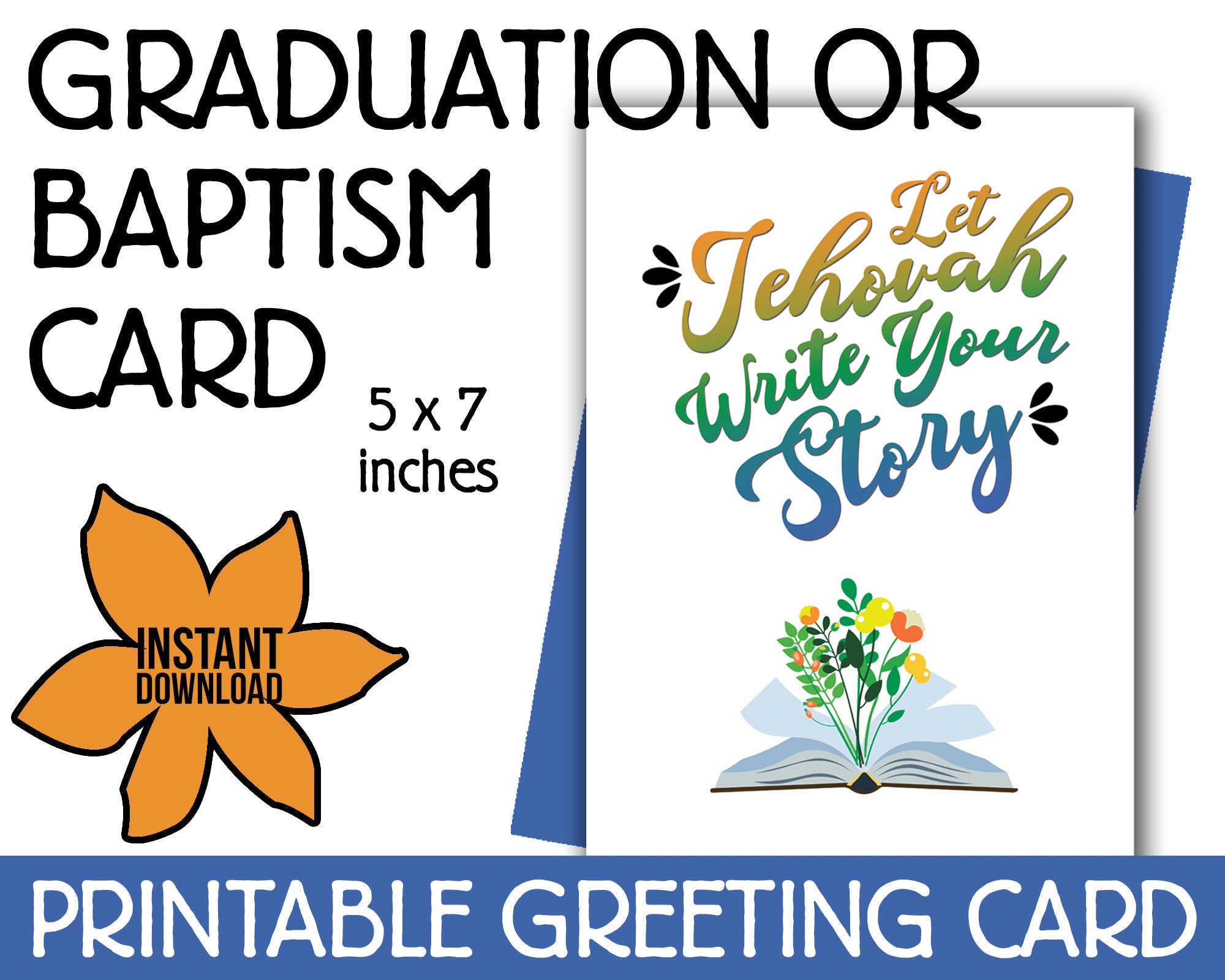 JW Graduation or Baptism Card | JW Printable Greeting Card | 5x7 ...