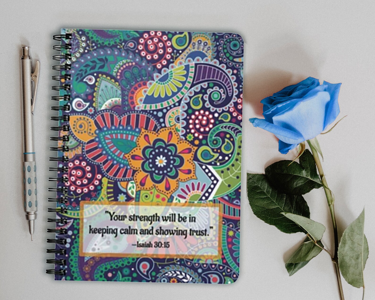 JW Notebook 5" X 7" Multicolor Paisley | Year Text Isaiah 30:15 | Note ...