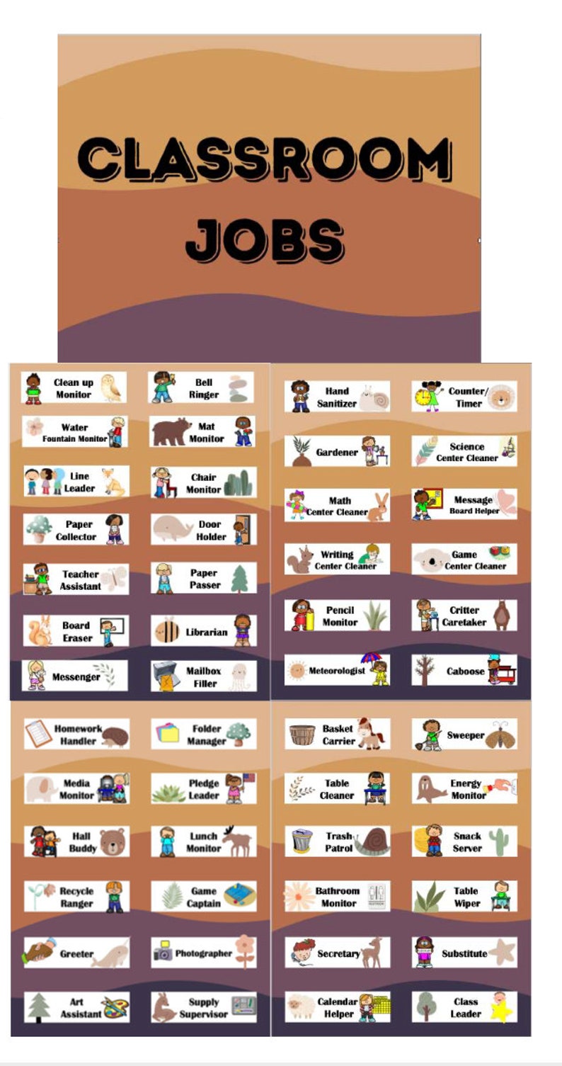 Editable Boho 56+ Classroom Job Charts Naturals With Plants and Animals ...