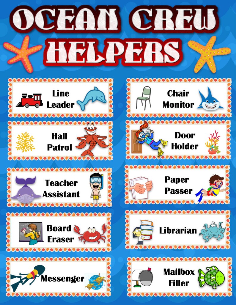 46+ Ocean Classroom Job Charts With Editable Section and 6 Styles to ...