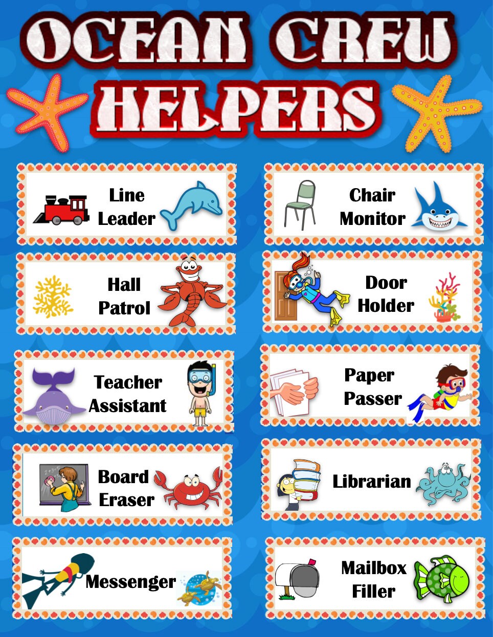 46+ Ocean Classroom Job Charts With Editable Section and 6 Styles to ...