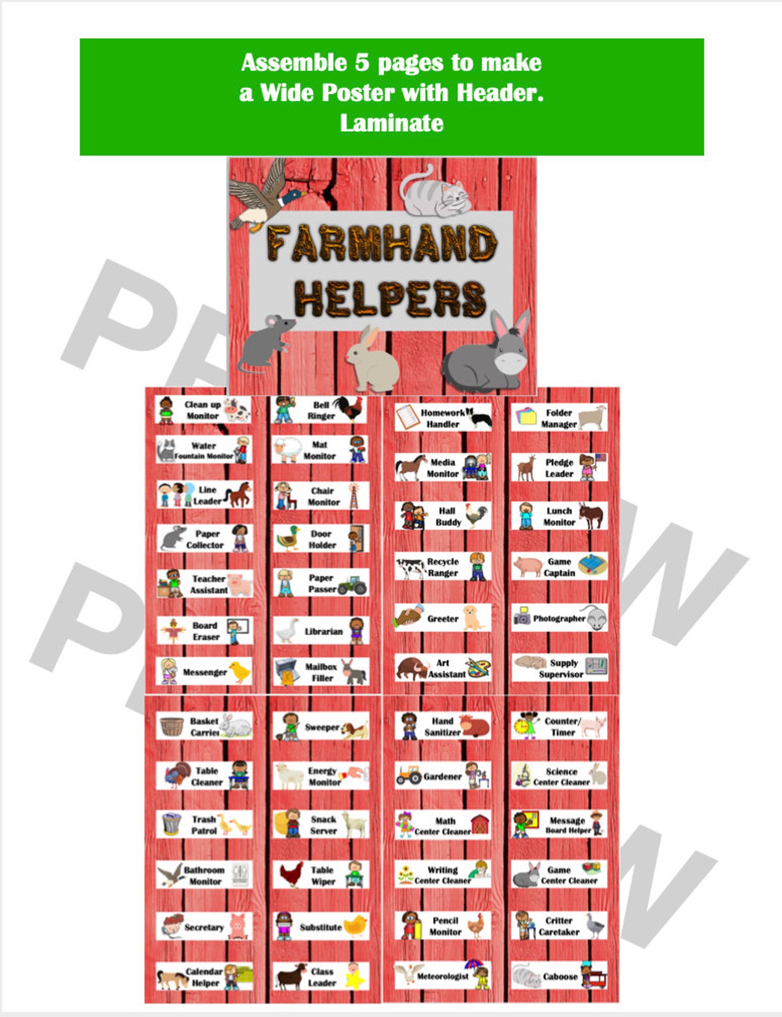 56+ Barnyard Classroom Job Chart With Editable Section - Etsy