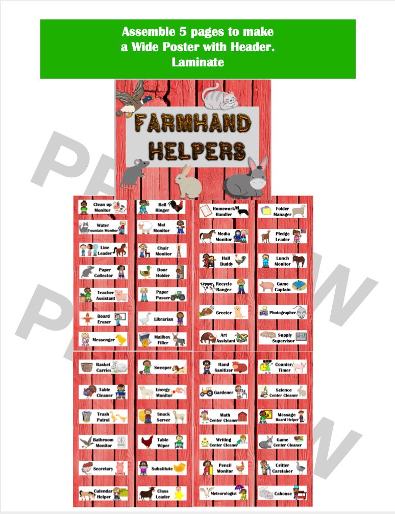 56+ Barnyard Classroom Job Chart With Editable Section - Etsy