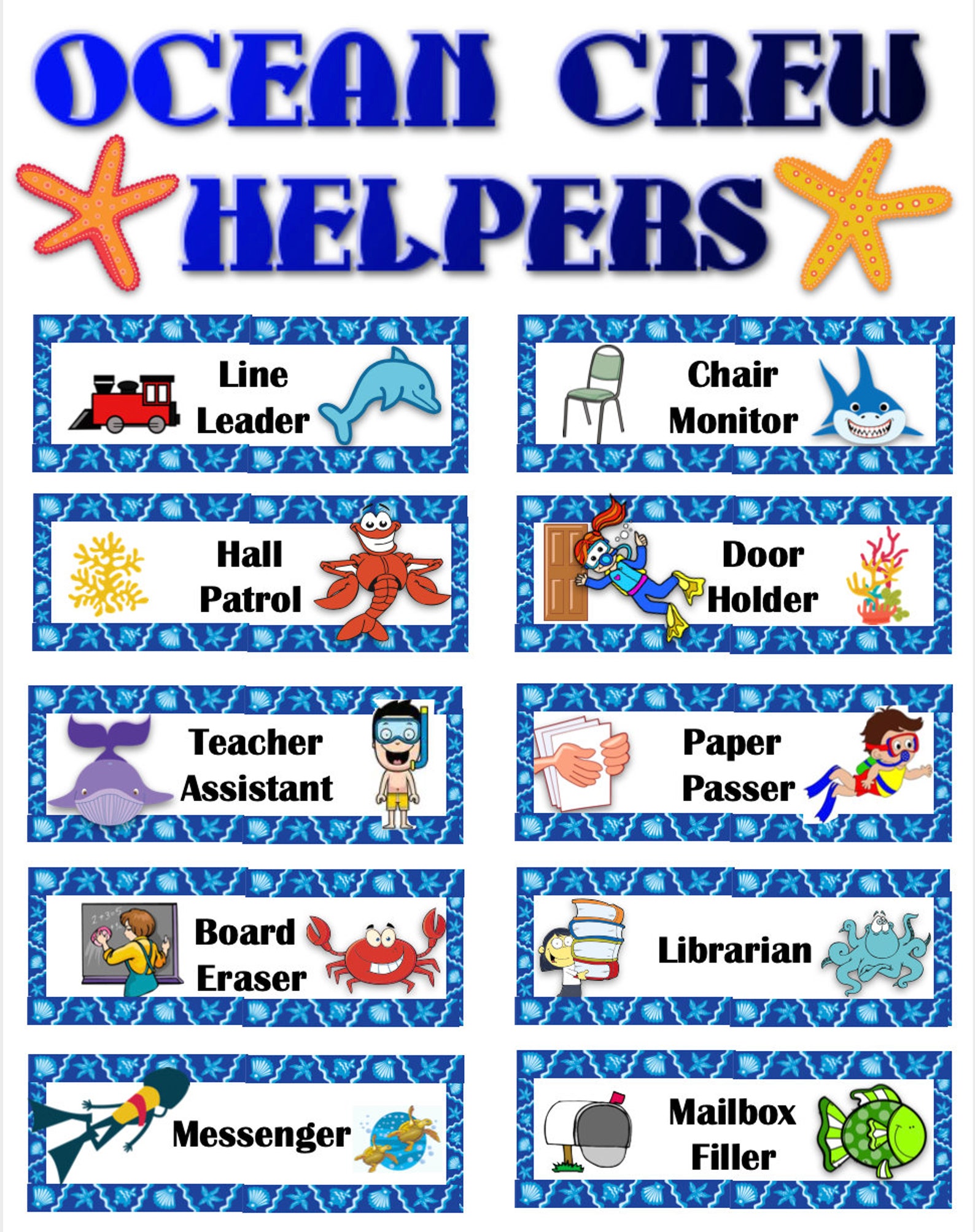 46+ Ocean Classroom Job Charts With Editable Section and 6 Styles to ...
