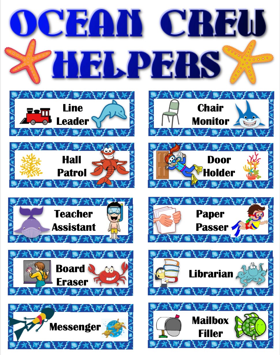 46+ Ocean Classroom Job Charts With Editable Section and 6 Styles to ...