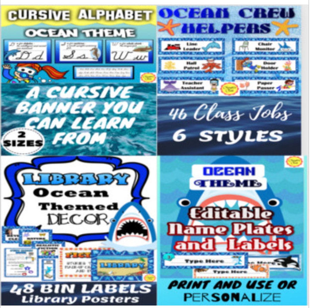Ocean Themed Class Decor Bundle: Editable With Alphabet Banner, Job ...