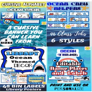 Ocean Themed Class Decor Bundle: Editable With Alphabet Banner, Job ...
