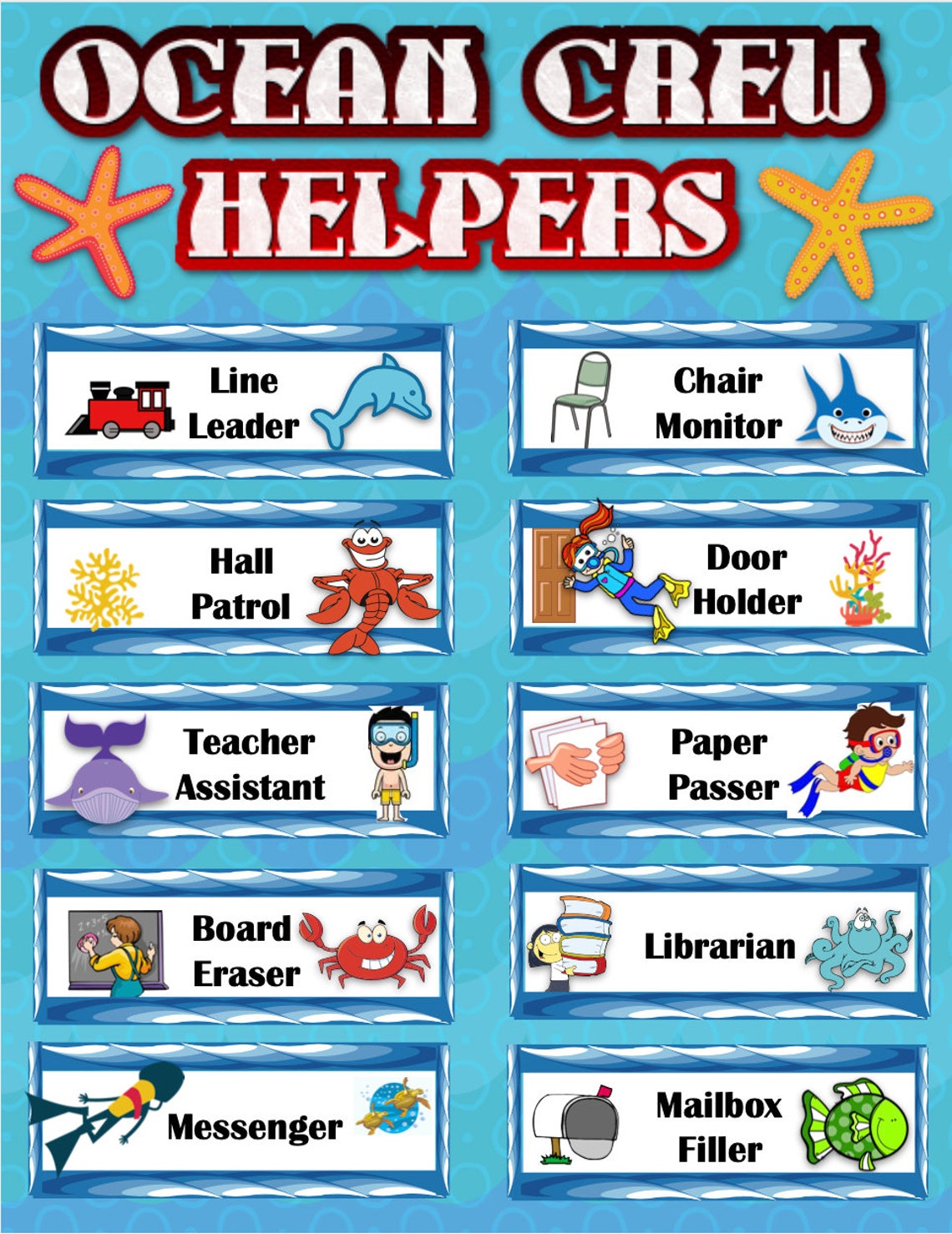 46+ Ocean Classroom Job Charts With Editable Section and 6 Styles to ...
