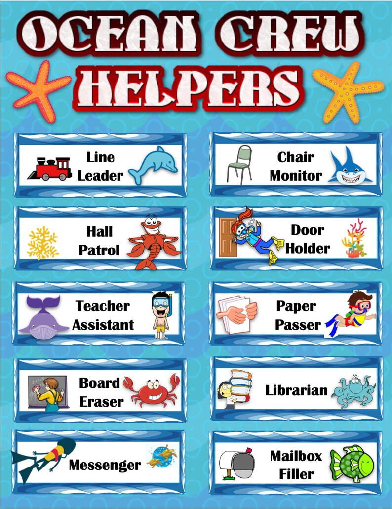 46+ Ocean Classroom Job Charts With Editable Section and 6 Styles to ...