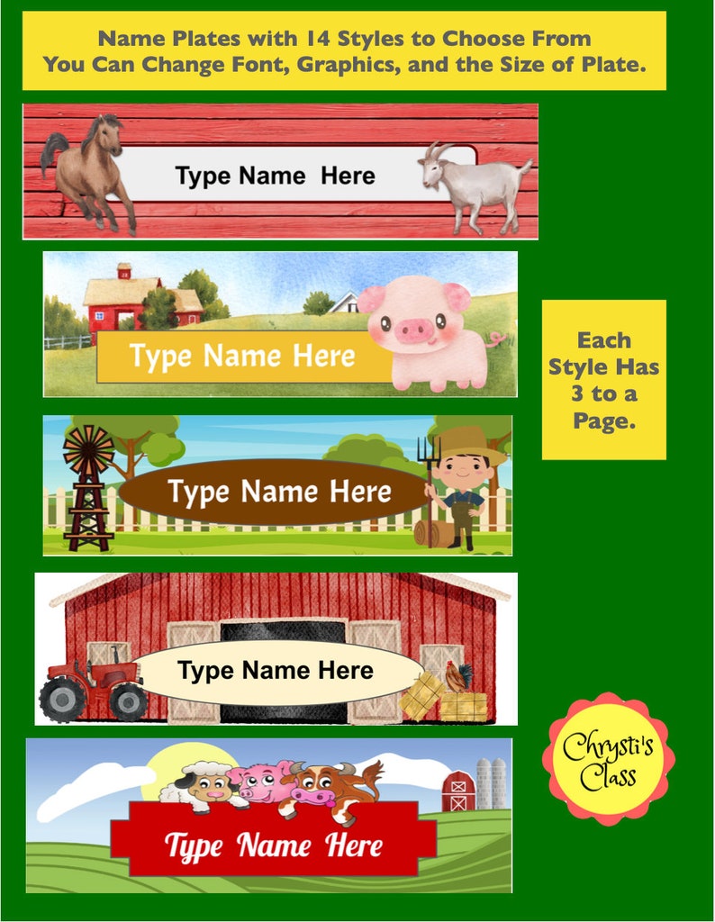 Barnyard Editable Name Plates, Labels, and Buttons Class Decor and ...