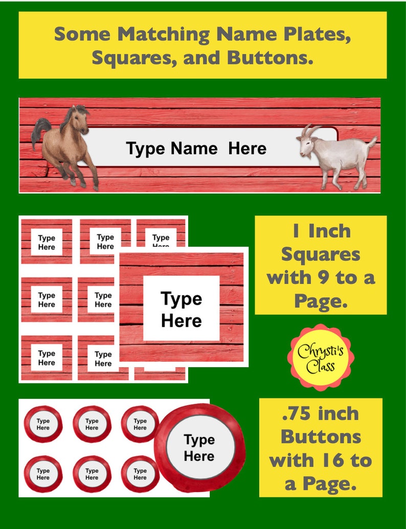 Barnyard Editable Name Plates, Labels, and Buttons Class Decor and ...