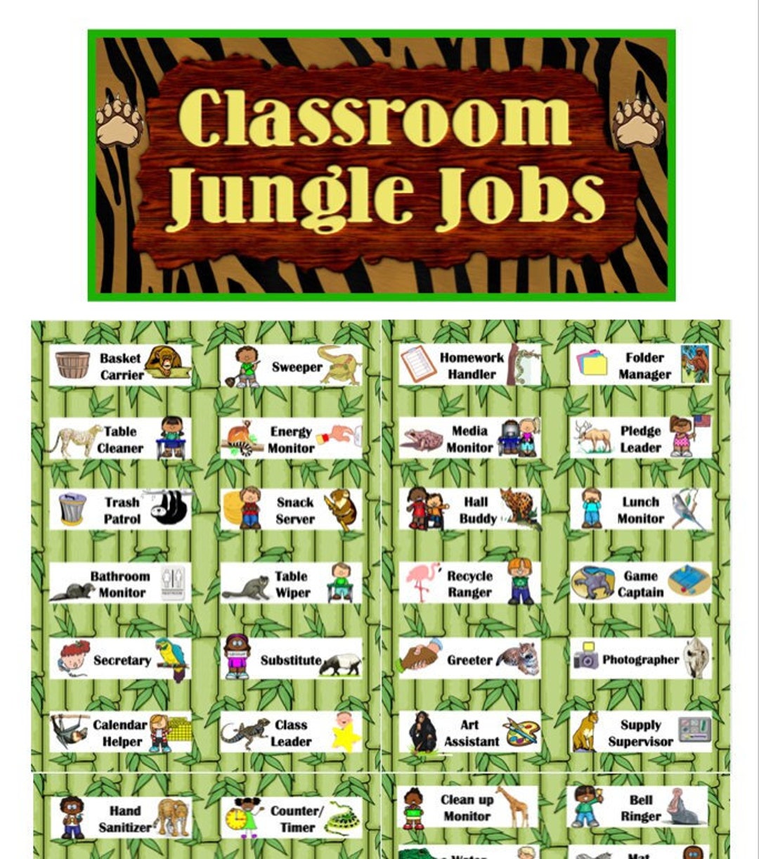 Jungle Classroom 56+ Jobs With Editable Section and 3 Headers to Choose ...